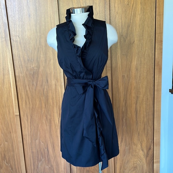 Milly | Dresses | Milly Black Dressruffle Collar Snapped Closure Poplin ...